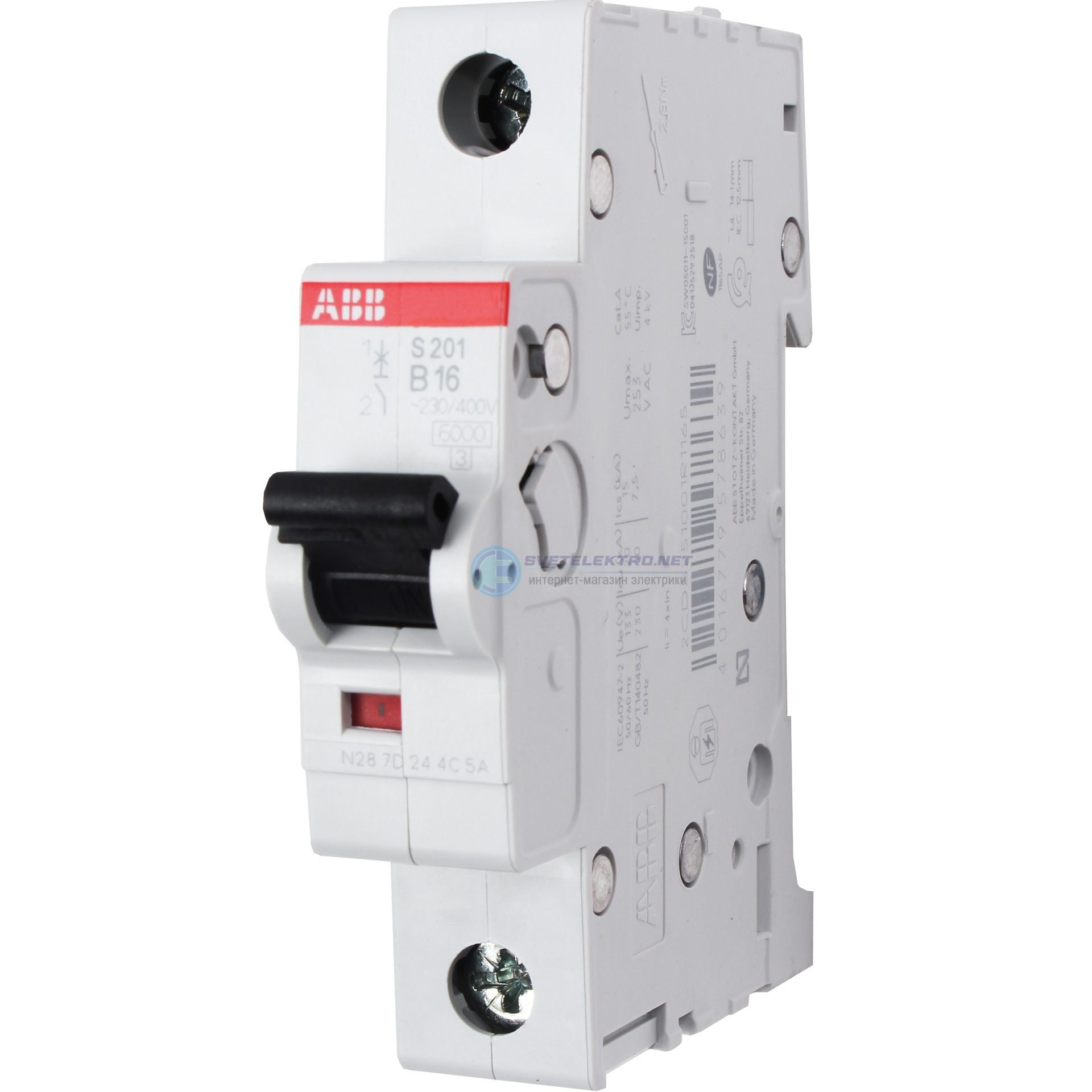Выключатель автоматический однополюсный 16А В S201 6кА 2CDS251001R1165 ...